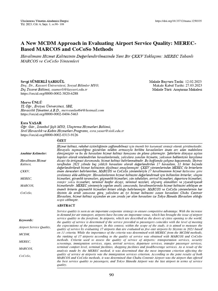 A New MCDM Approach in Evaluating Airport Service Quality MERECBased ...