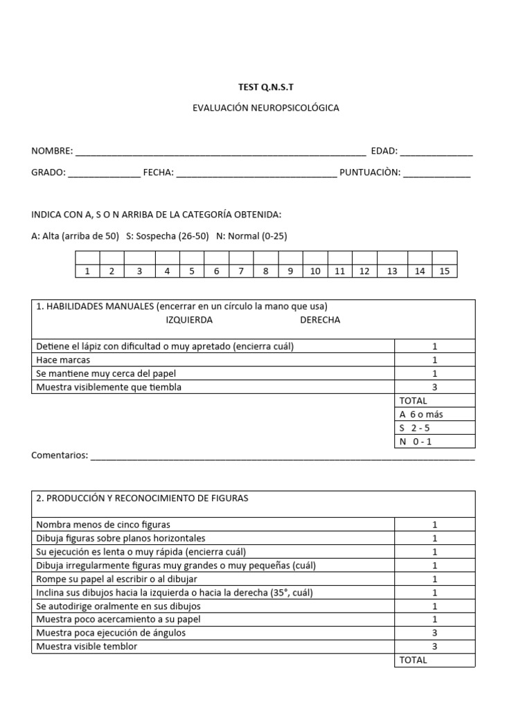 Evaluación del Test Q.N.S.T. | PDF | Mano | Extremidades (anatomía)
