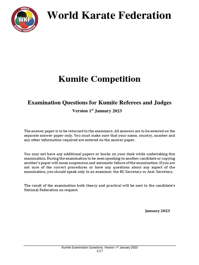Kumite Referee Exam Questions 2023 | PDF