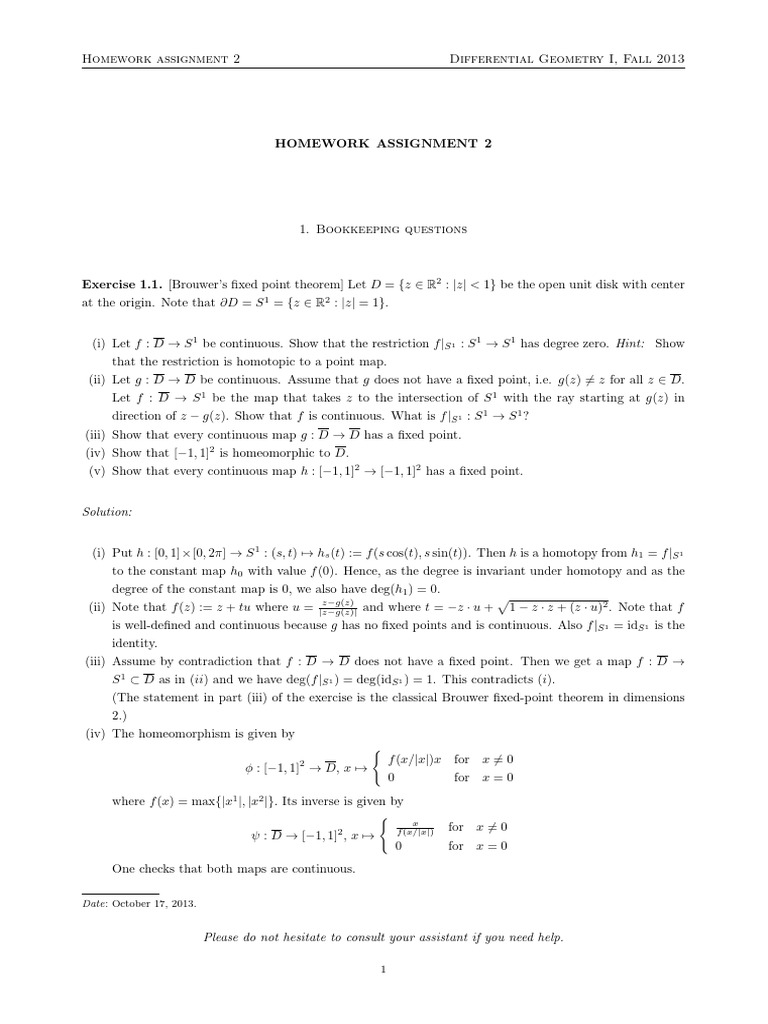 dg1 hw2 Solutions | PDF | Continuous Function | Curve