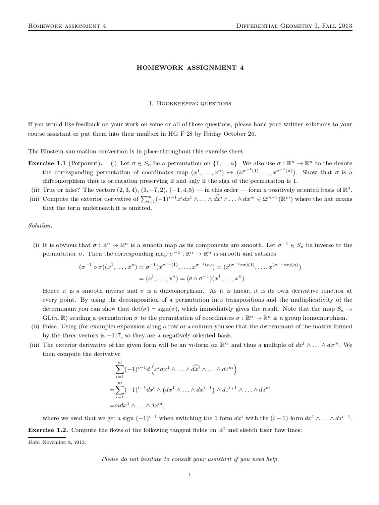 dg1_hw4_solutions | PDF | Ordinary Differential Equation | Differentiable Manifold