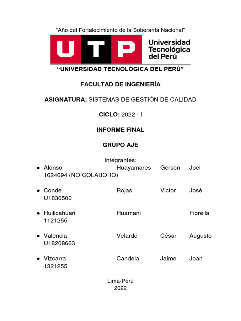 Informe Final AJEPER | PDF | Calidad (comercial) | Business