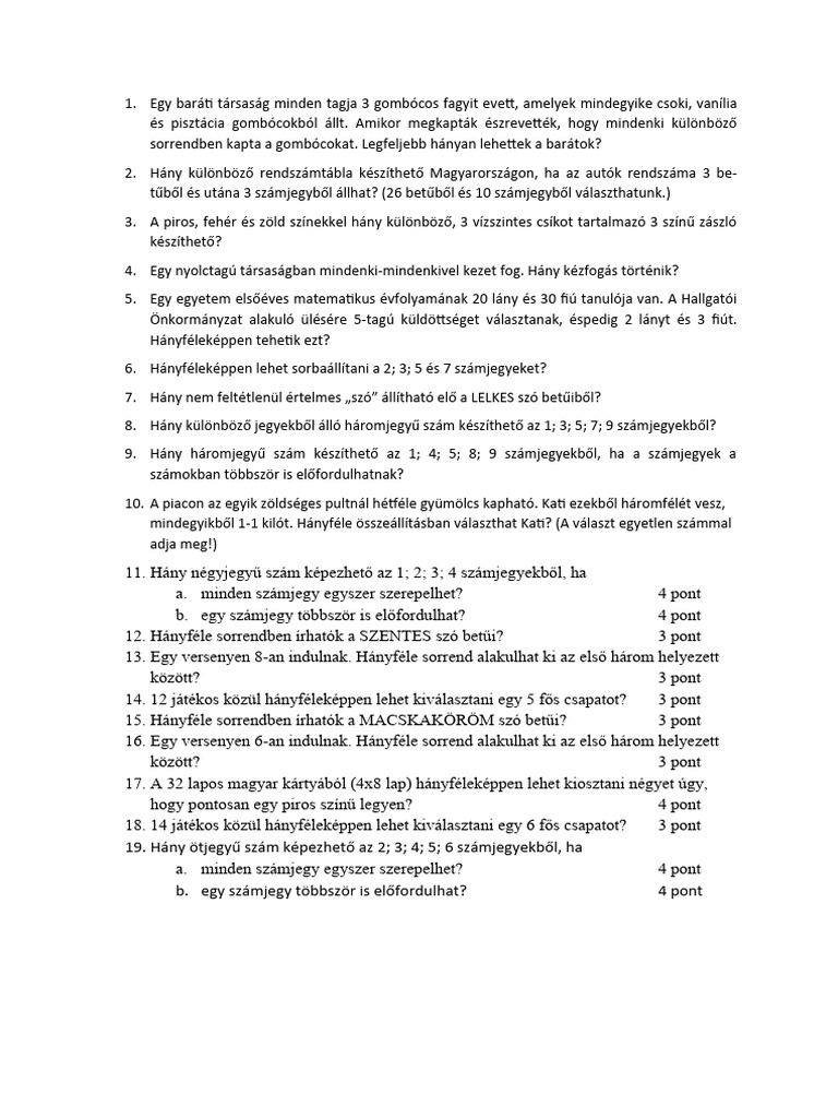 Kombinatorika Gyakorlo Feladatok | PDF