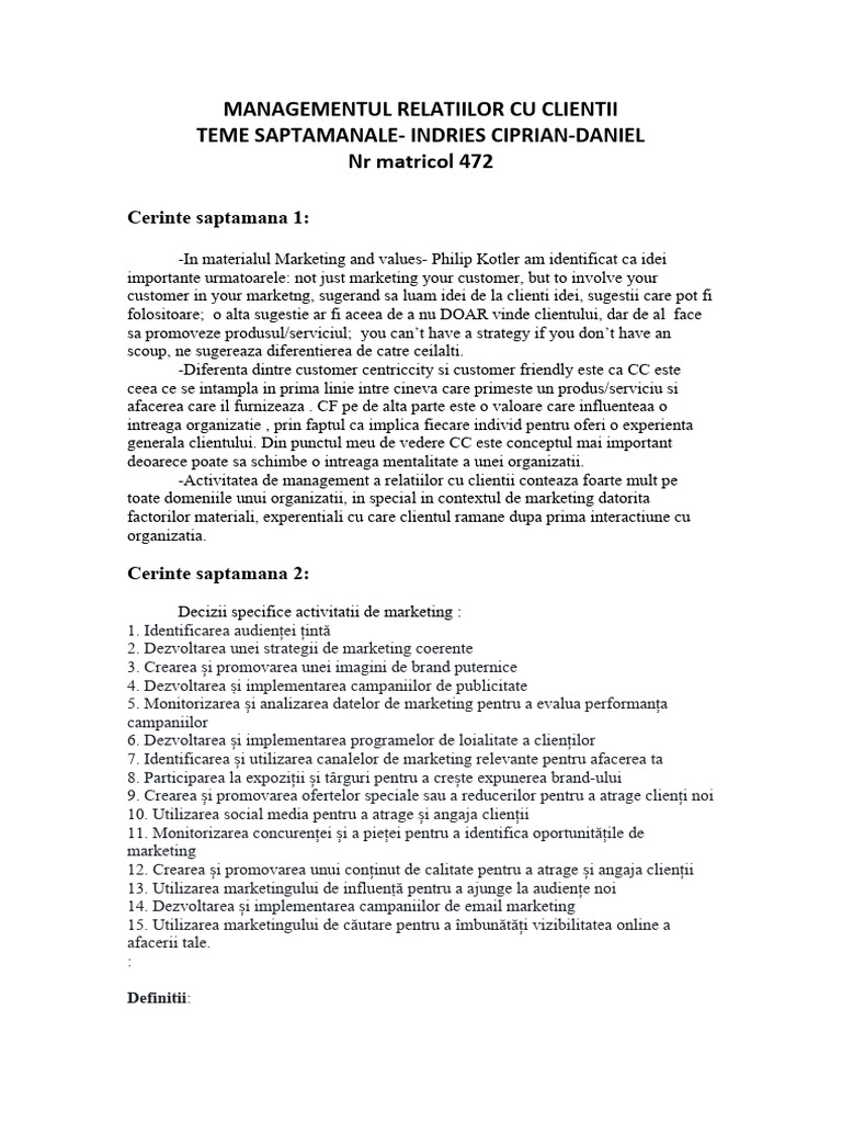 Managementul Relatiilor Cu Clientii | PDF
