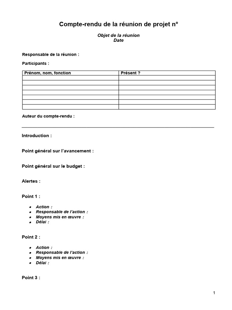 Modele Compte Rendu Reunion Word | PDF