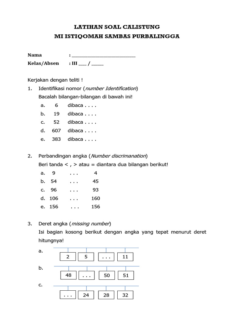 Latihan Soal Calistung Kelas III | PDF