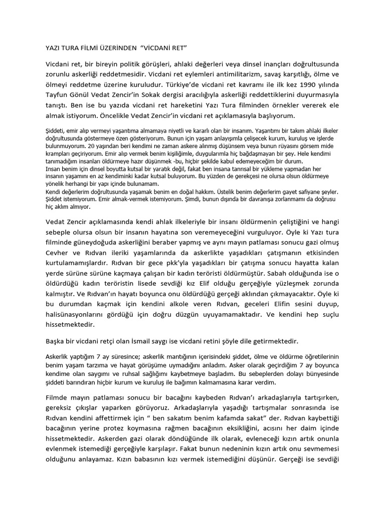 Yazi Tura Filmi Uzerinden Vicdani Ret | PDF