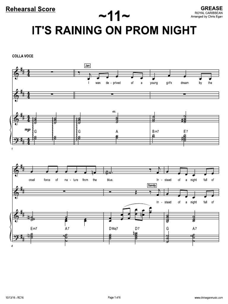 Raining On Prom Night - Grease - Sheet Music | PDF