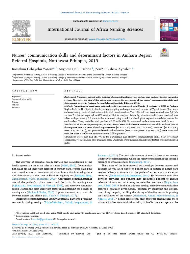 Nurses Communication Skills and Determinant Facto 2021 International Journa | PDF | Nursing | Spss