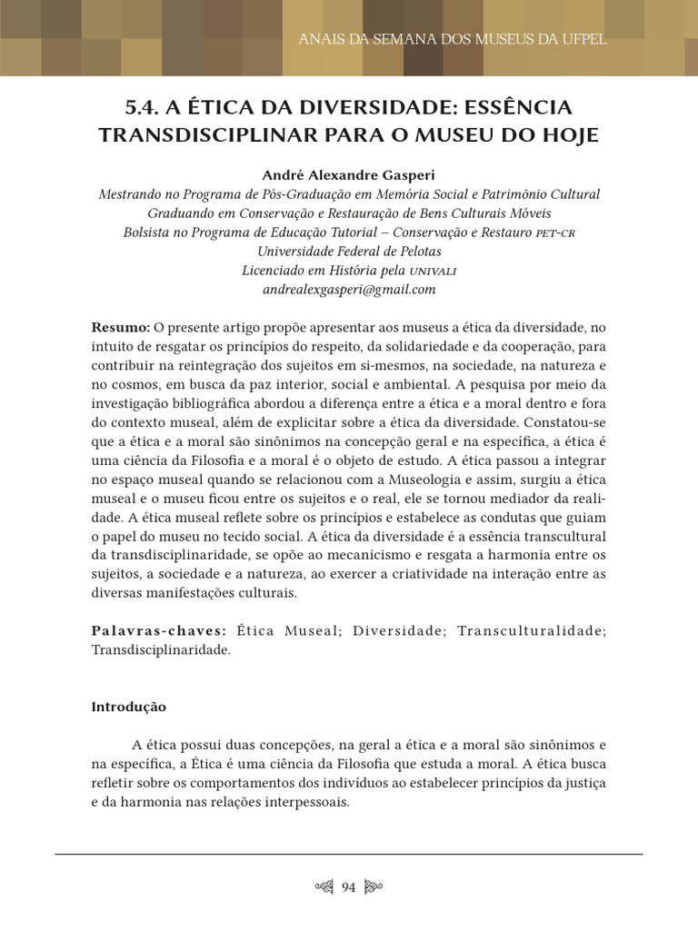 A Ética Da Diversidade | PDF | Museu | Science