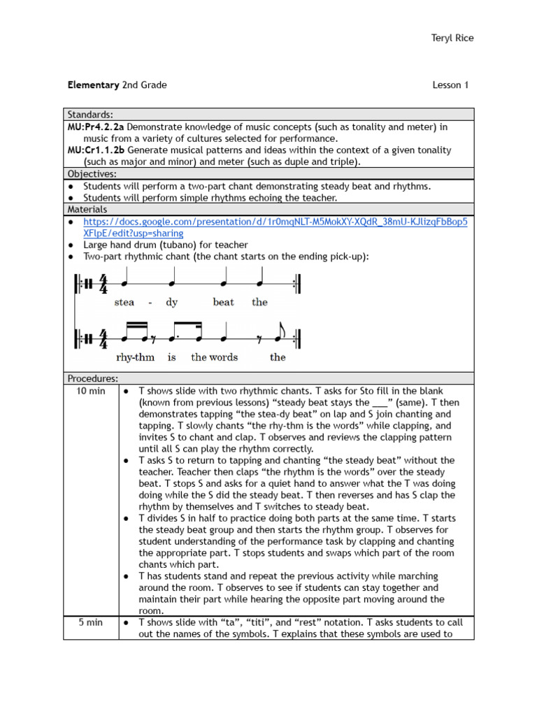 2nd Grade Lesson Plans | PDF | Rhythm | Cognitive Science