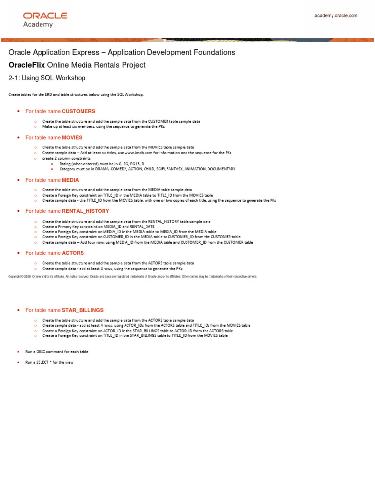 OracleFlix APEX Project Exercise | PDF