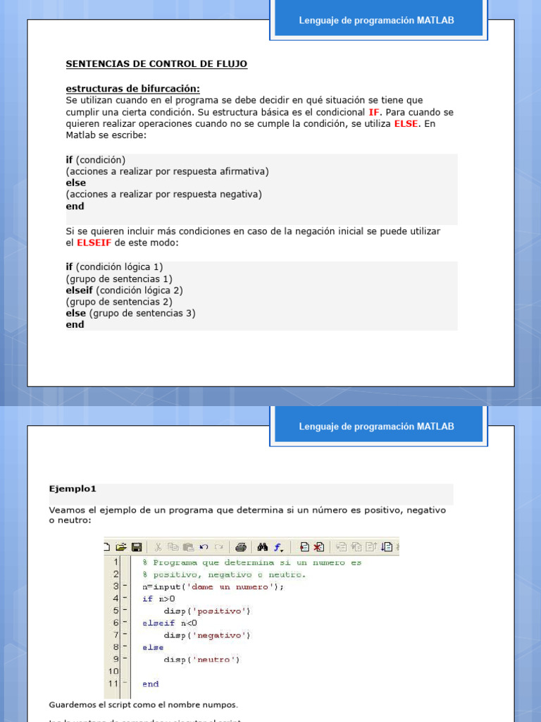Sexta Mat Matlab | PDF | Flujo de control | Lenguaje de programación