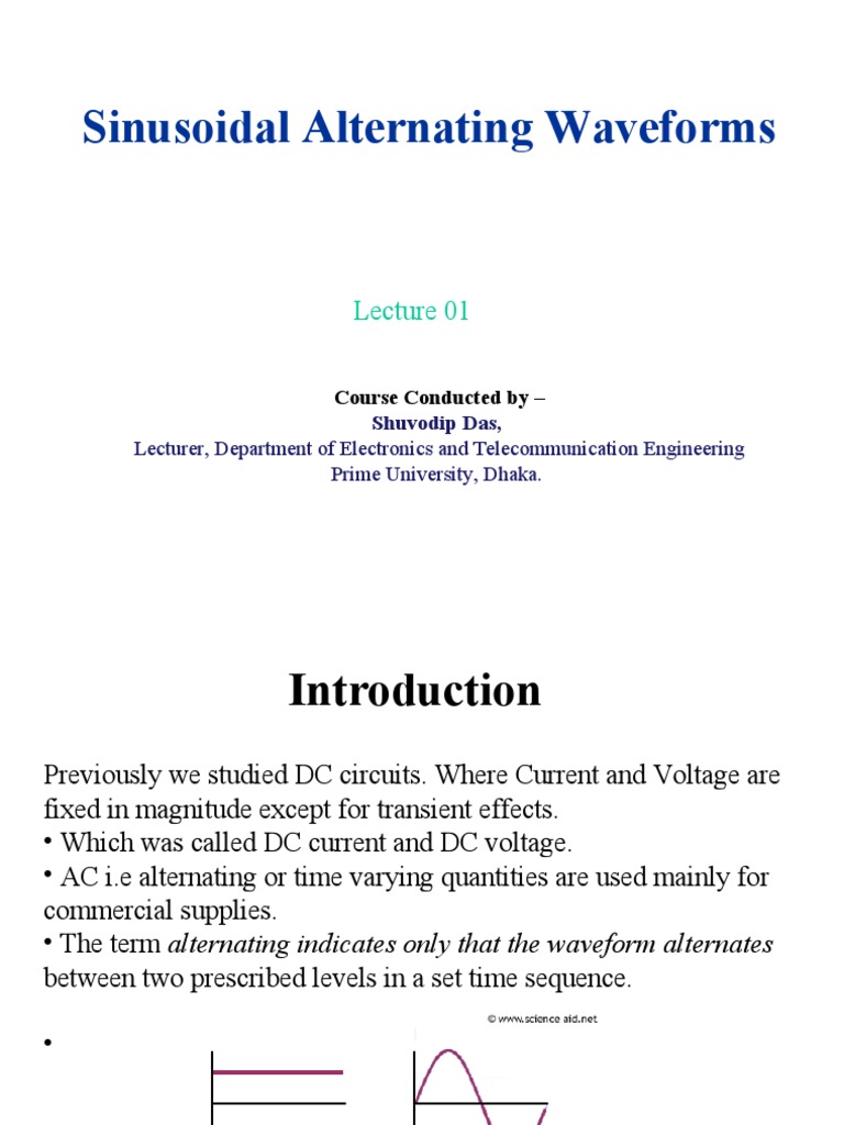 Lecture 01 Sinusoidal Alternating Waveforms | PDF | Root Mean Square | Amplitude