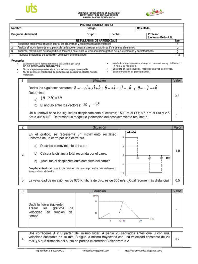 PARCIAL12022 | PDF | Velocidad | Vector Euclidiano