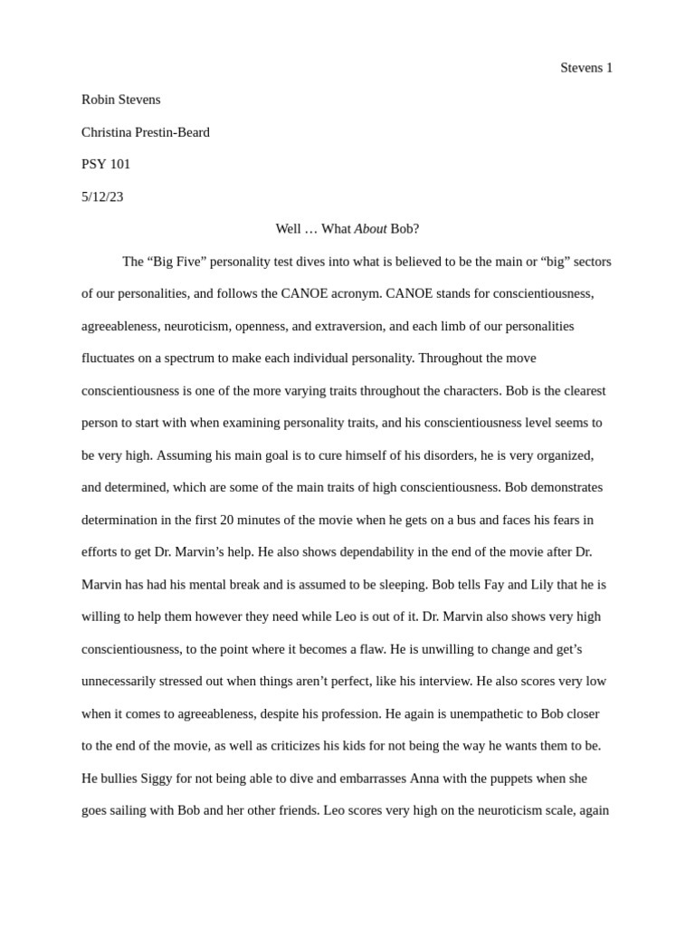 Psychology of 'What About Bob?' | PDF