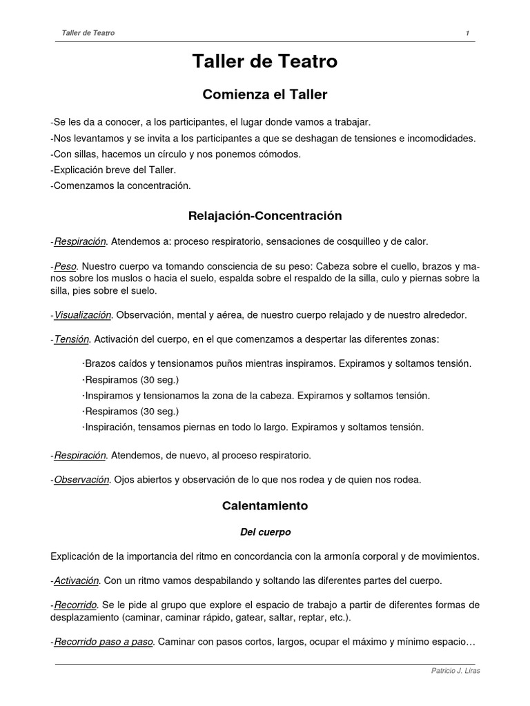 Taller de Teatro 1 | Descargar gratis PDF | Respiración | Las emociones