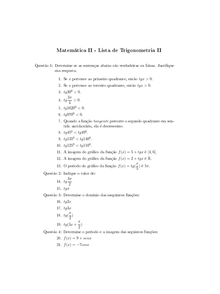 Lista III - Trigonometria | PDF | Matemática | Lógica