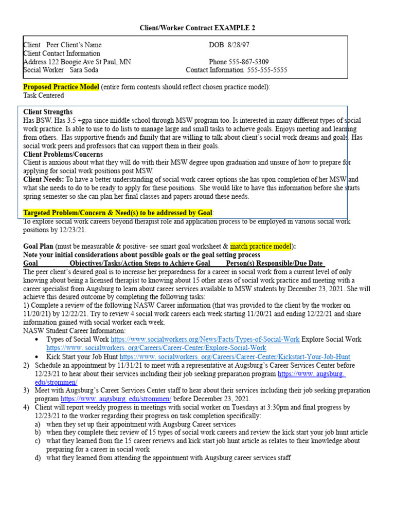 sw 340 Example of Goal Setting & Contracting ch 10 | PDF | Social Work ...
