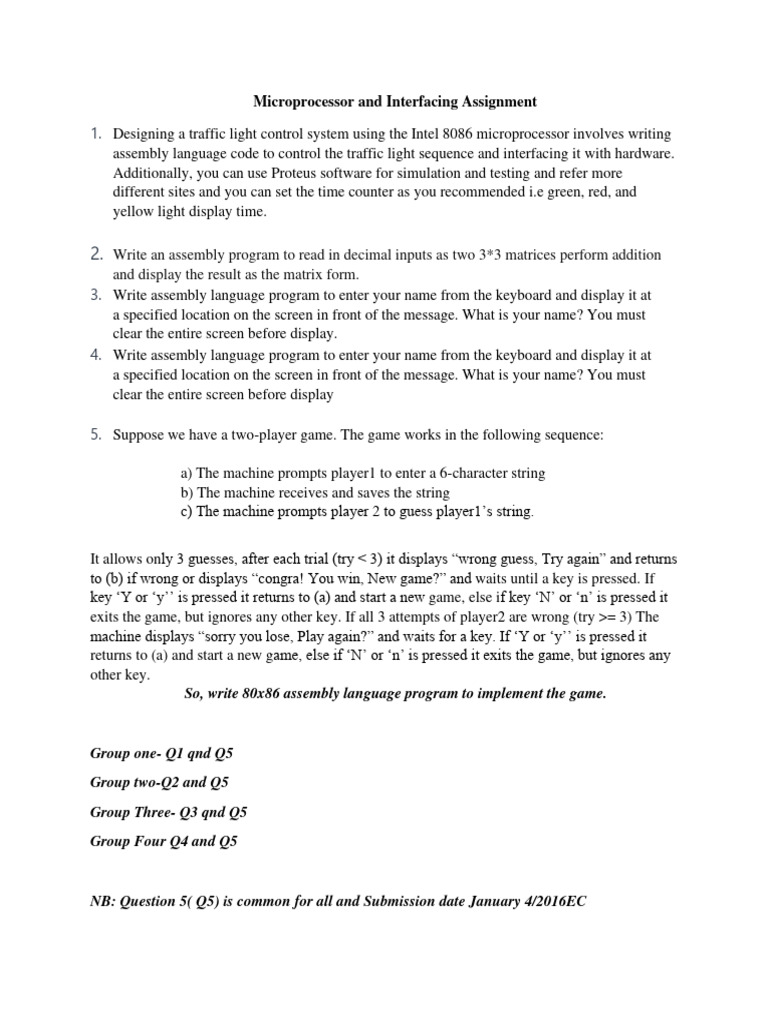 Intel 8086 Assembly Projects | PDF