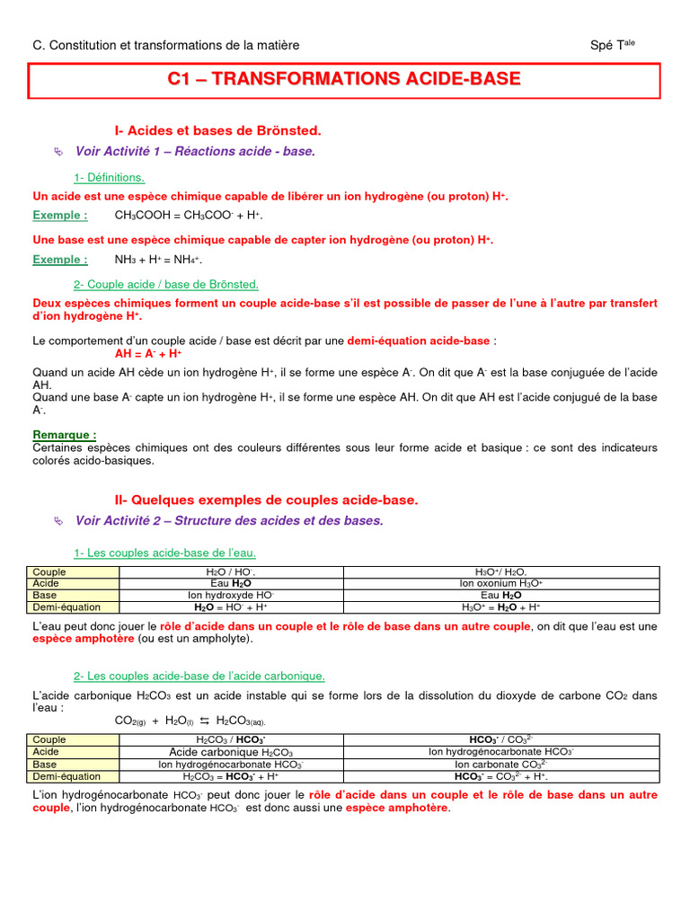 Acides et bases : théorie de Brönsted | PDF | Acide carboxylique | Acide