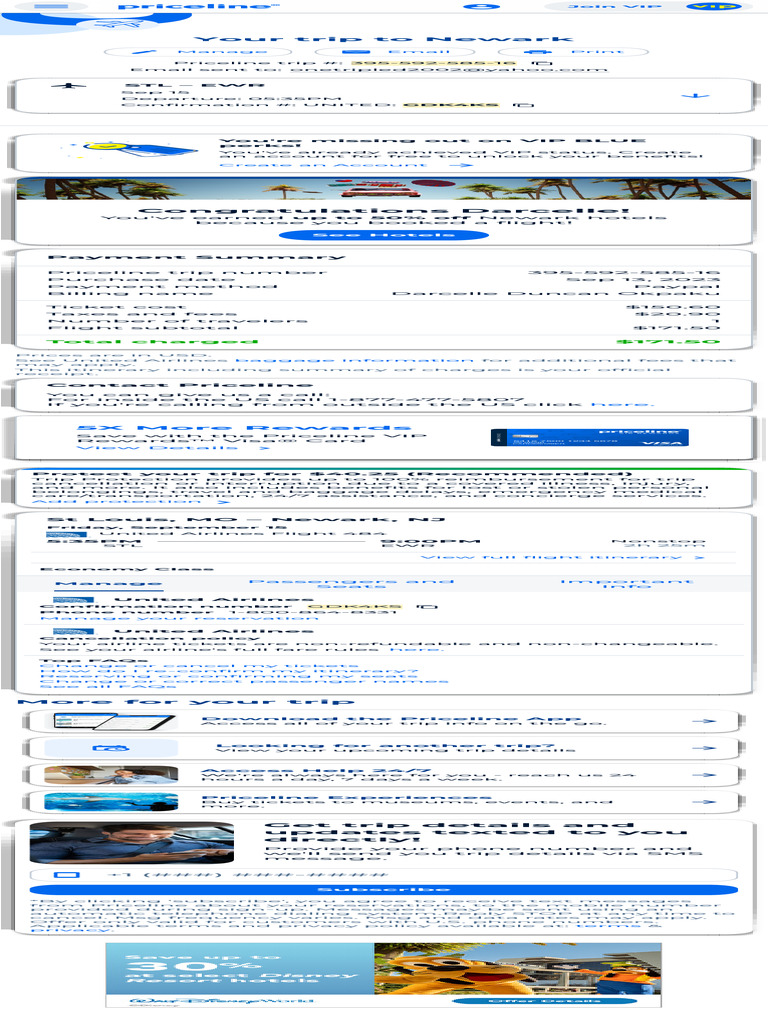 Travel Itinerary Your Current TR | PDF | Priceline.Com | Telephone Number