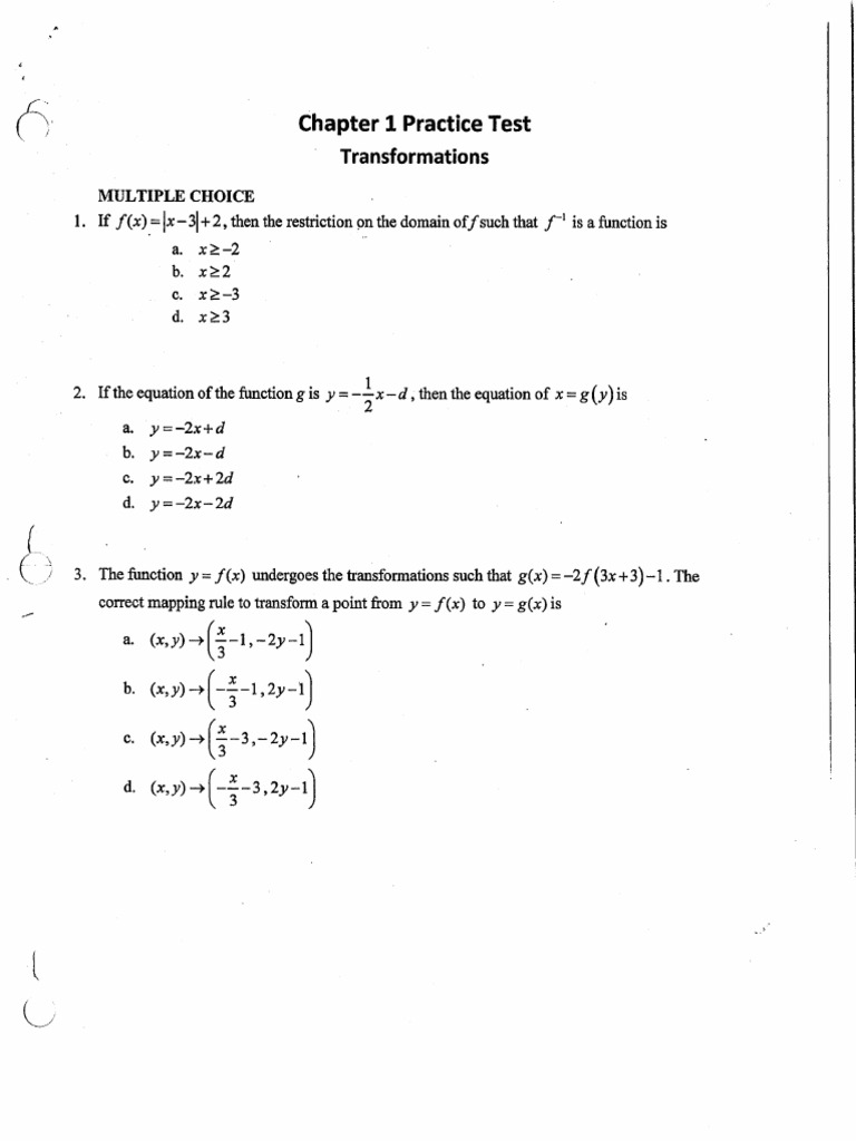 Transformations Practice Test Incl Key Pdf
