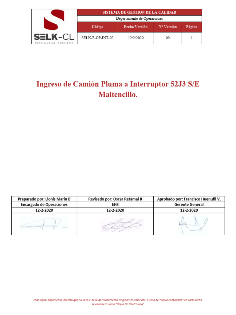 Informe Ingreso de Camion Pluma SE Maitencillo Interruptor 52J3 - Rev ...
