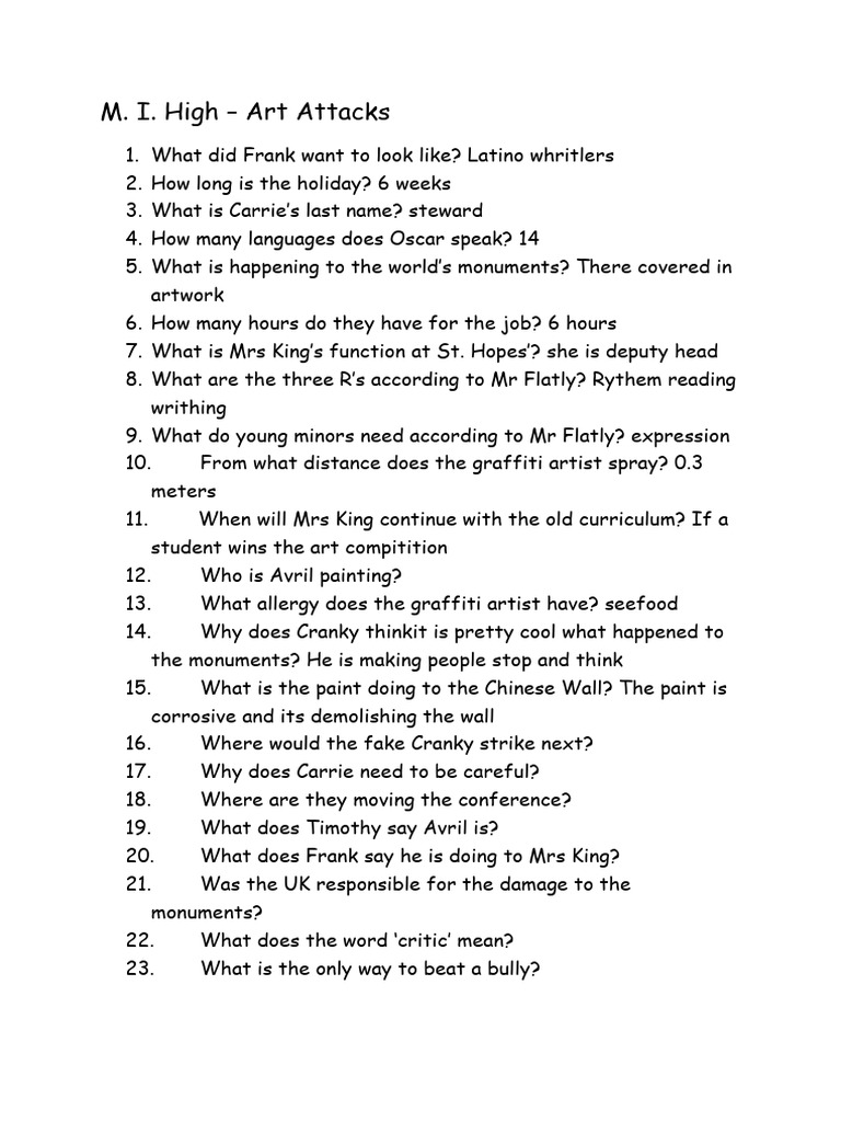Art Attacks Questions | PDF