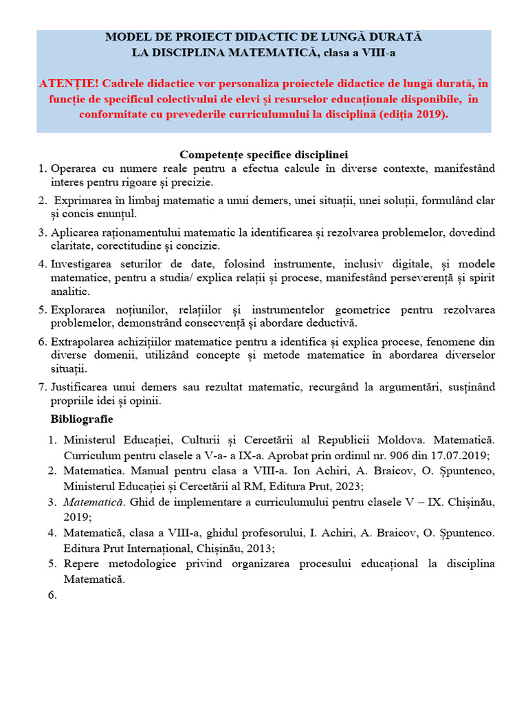 Proiect Didactic Clasa 8 Matematica | PDF