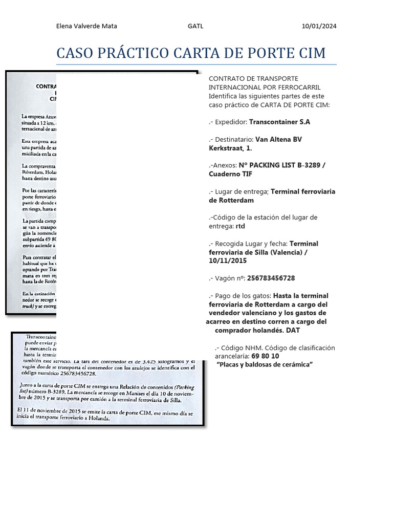 Caso Práctico Carta de Porte Cim | PDF