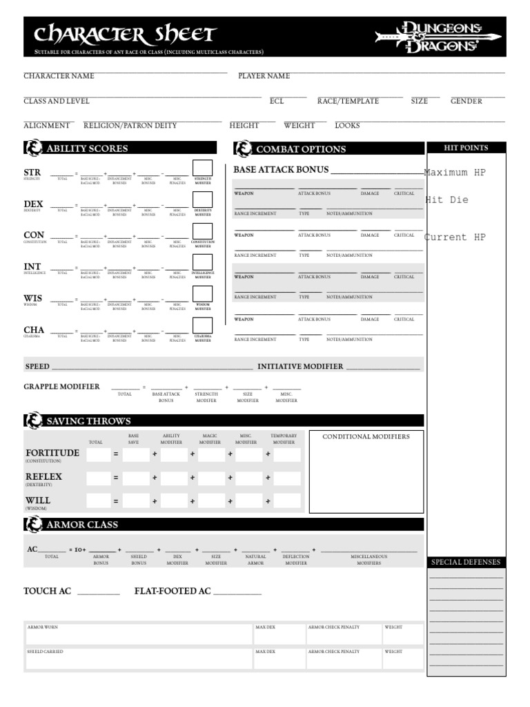 286784047-D-D-3-5-Character-Sheet-Fill-In | PDF | Clothing | Dungeons & Dragons