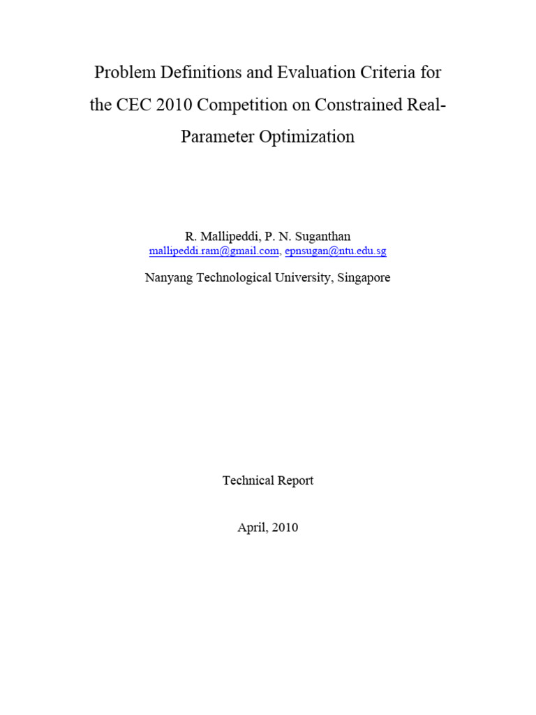 CEC2010 RealParameterOptimization TechnicalReport | PDF | Mathematical Optimization | Metaheuristic