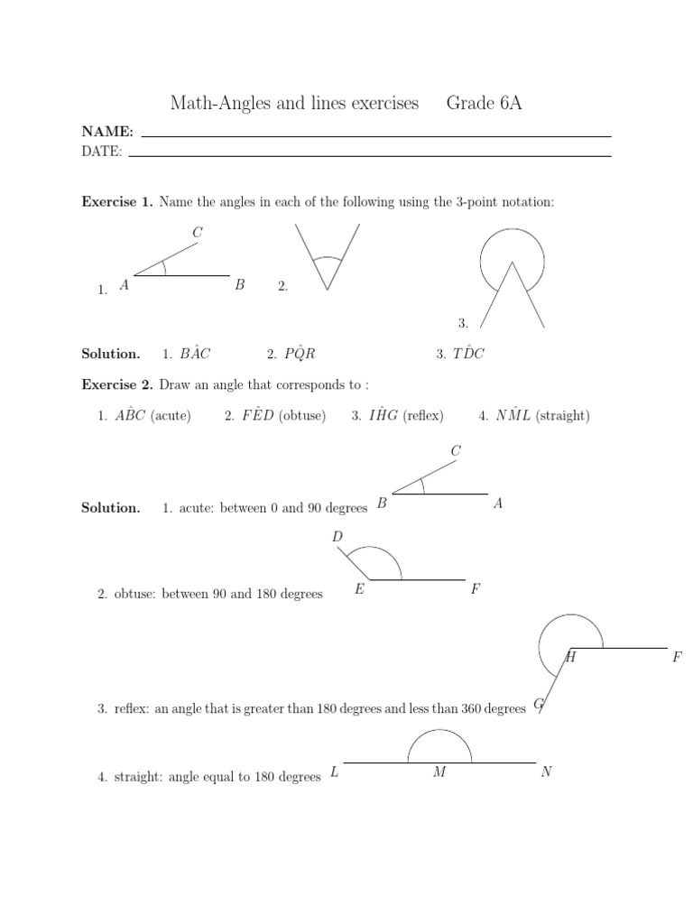 Exercises - Grade6 - Angles and Lines | PDF | Euclidean Plane Geometry | Euclid