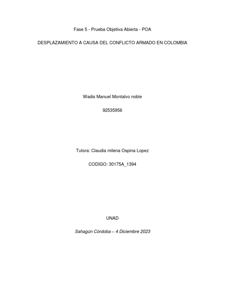 Fase 5 - Prueba Objetiva Abierta - POA - WADIS | PDF | Colombia