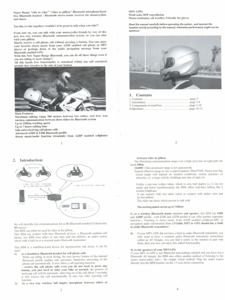 Manual BT Multi-Interphone | PDF | Bluetooth | Usb