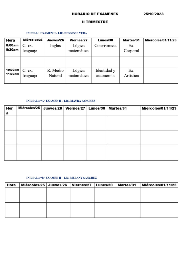 Horario de Examen de Ii Trimestre 19102023 | PDF