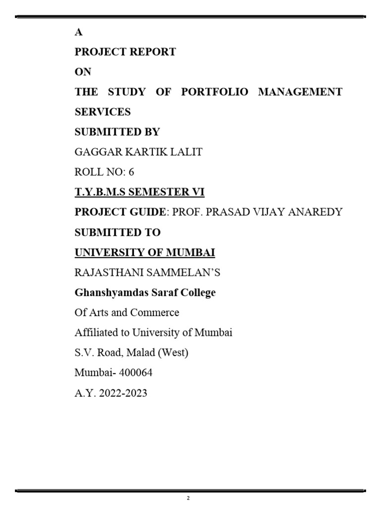 Kartik Project Work Blackbook | PDF | Investing | Investment Management