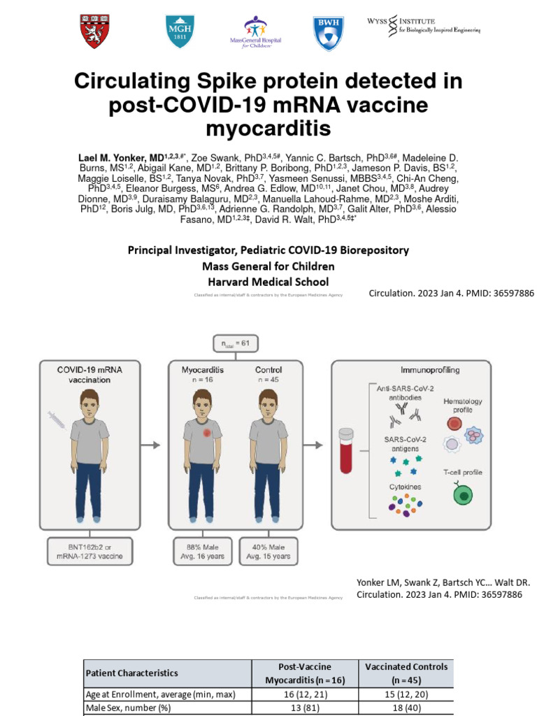 Presentation Circulating Spike Protein Detected Post Covid 19 Mrna Vaccine Myocarditis Lael M ...