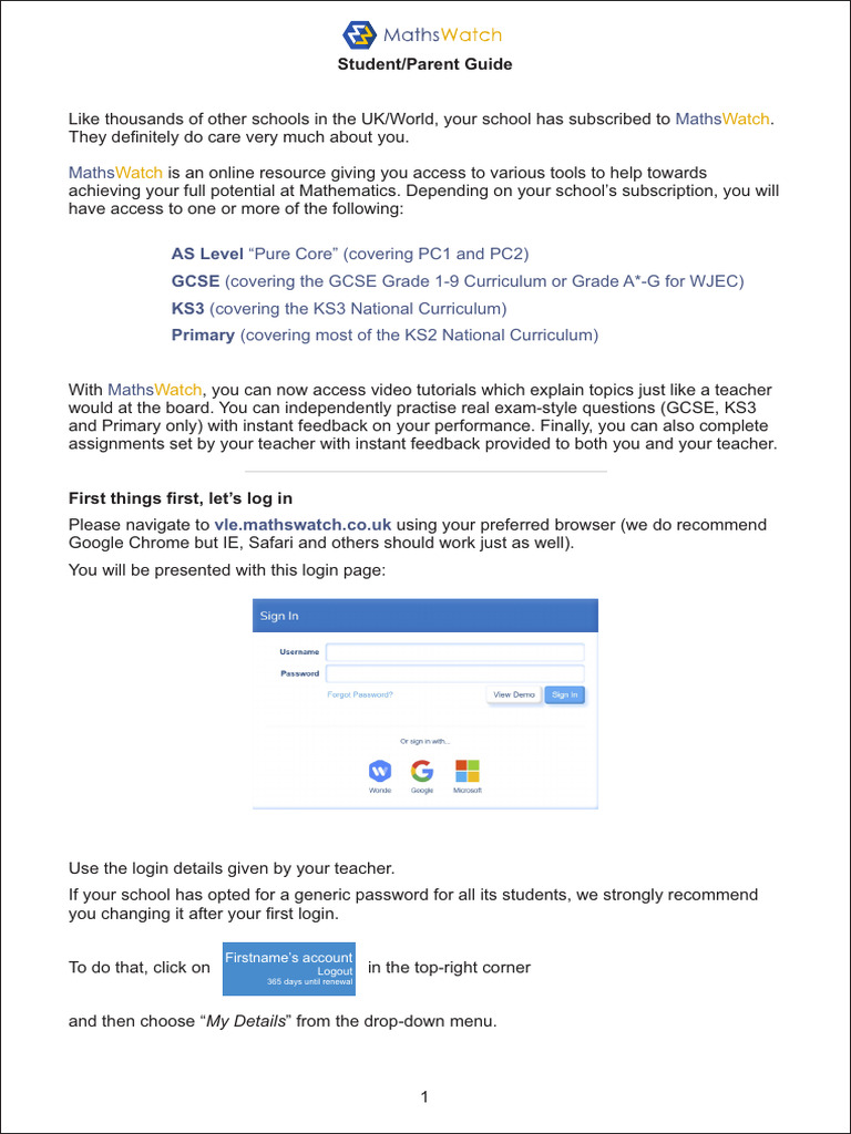 Mathswatch Student Guide | PDF | Mobile App | Tablet Computer