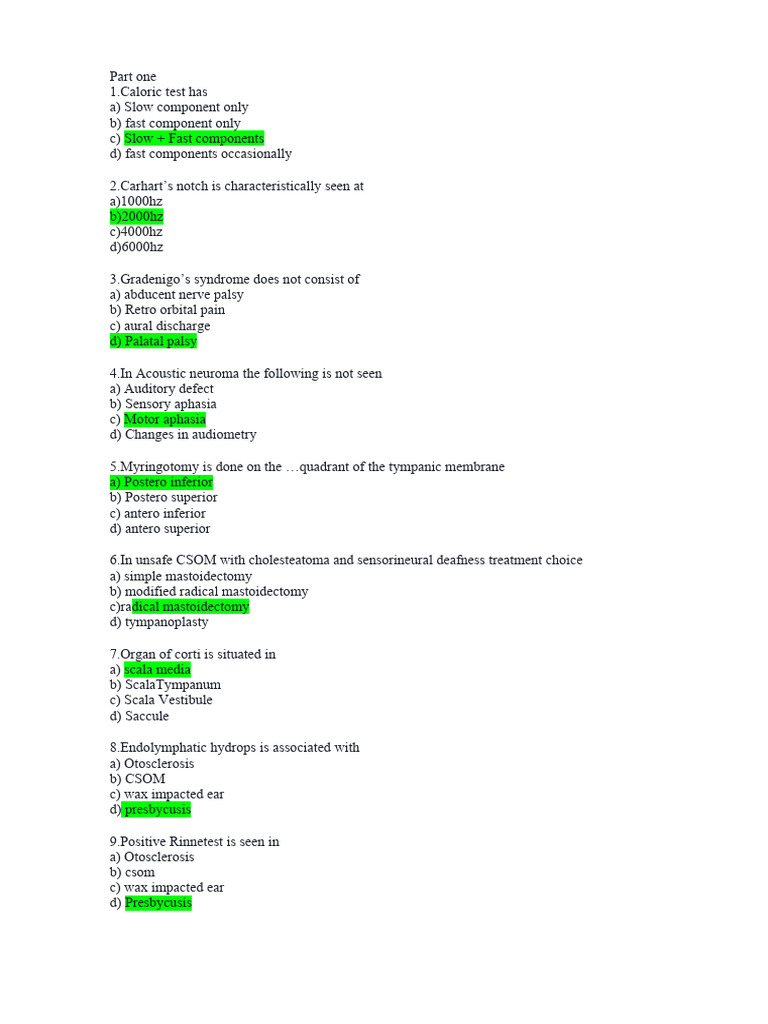 MCQ Ent 2023-24-1 | PDF | Ear | Hearing Loss