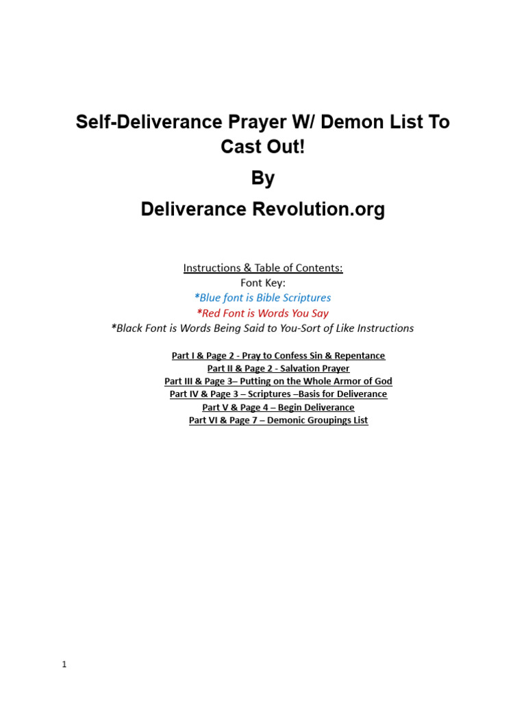 Self-Deliverance Prayer Guide | PDF | Deliverance Ministry | Confession ...