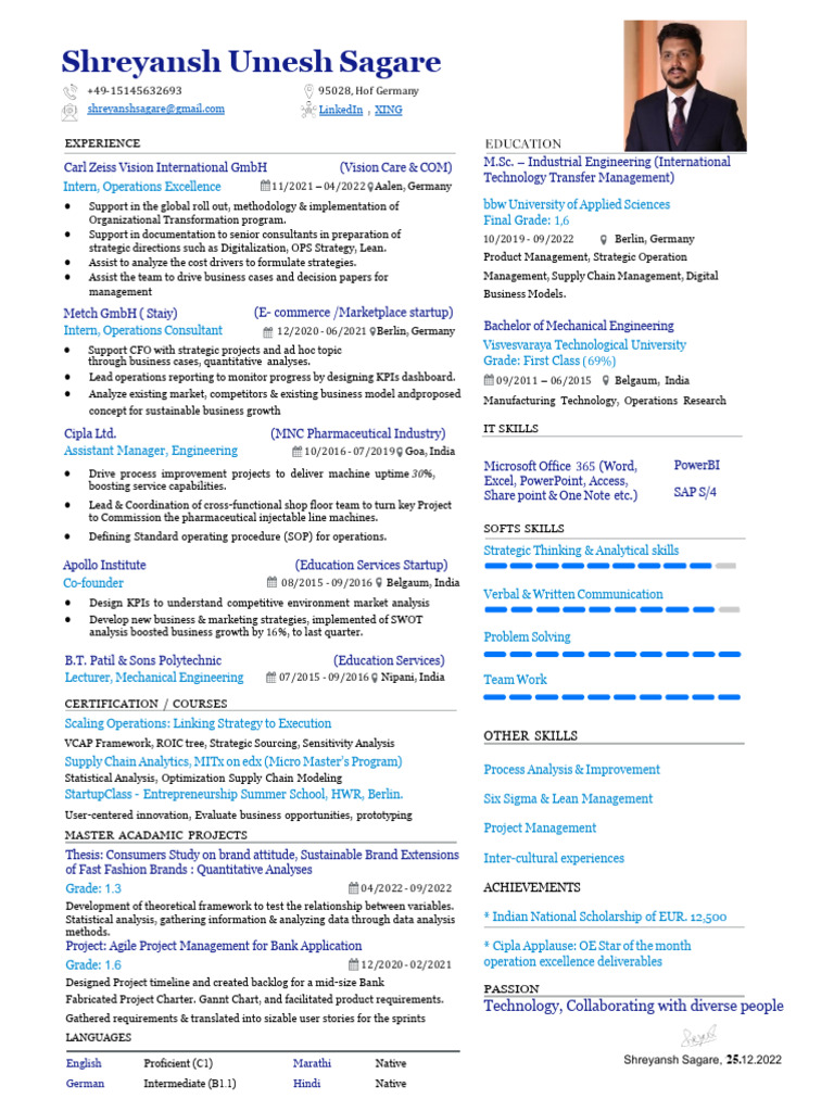 Shreyansh - Sagare CV | PDF | Analysis | Engineering