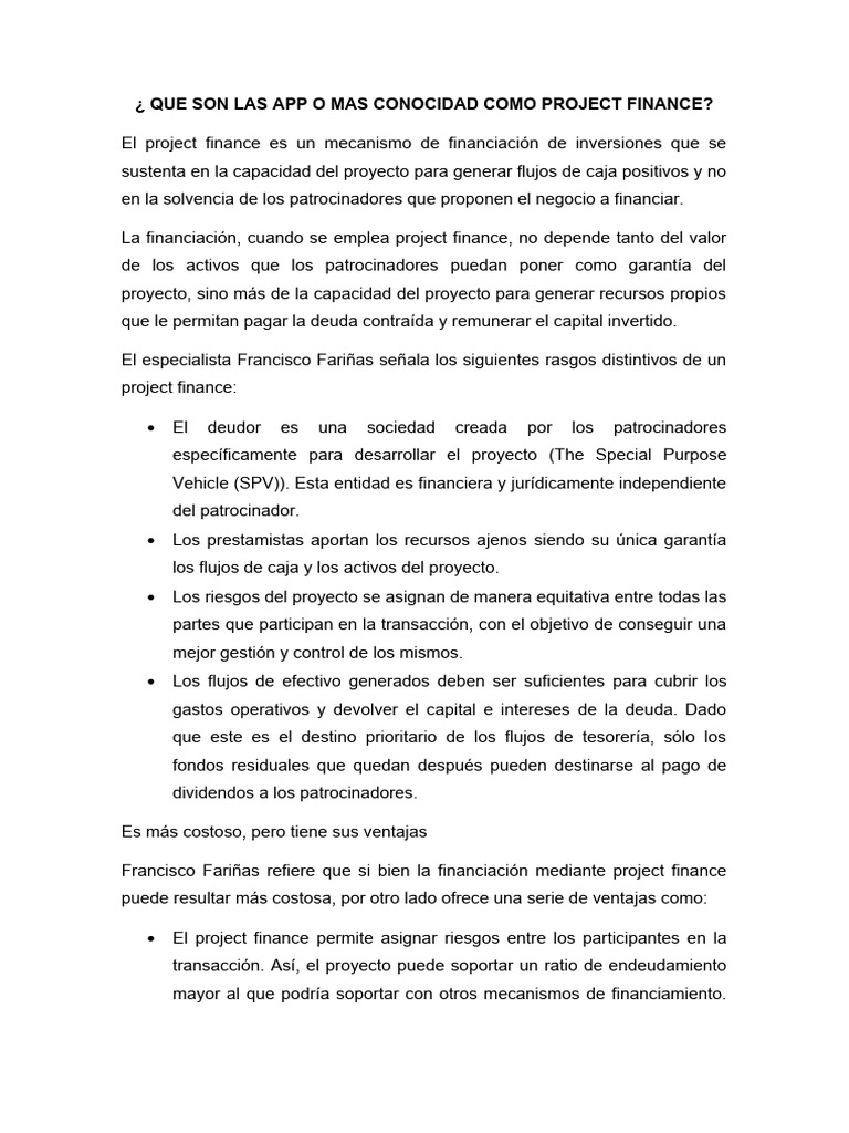 Que Son Las App o Mas Conocidad Como Project Finance | PDF | Deuda ...