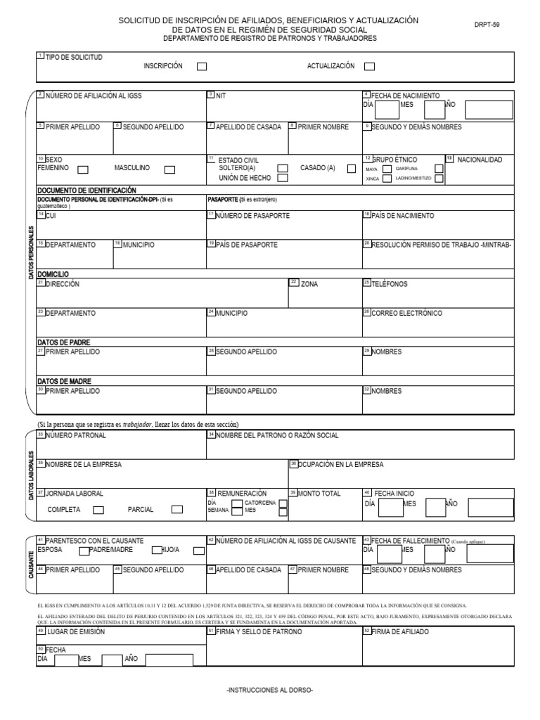 Formulario DRPT 59 IGSS Rev 2023 | PDF