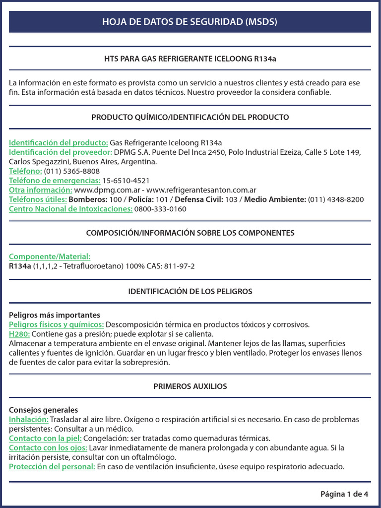 Seguridad Iceelong R134a UN 3159 | PDF