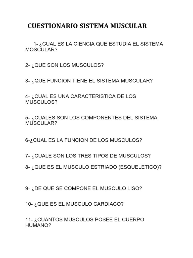 Cuestionario Sistema Muscular | PDF