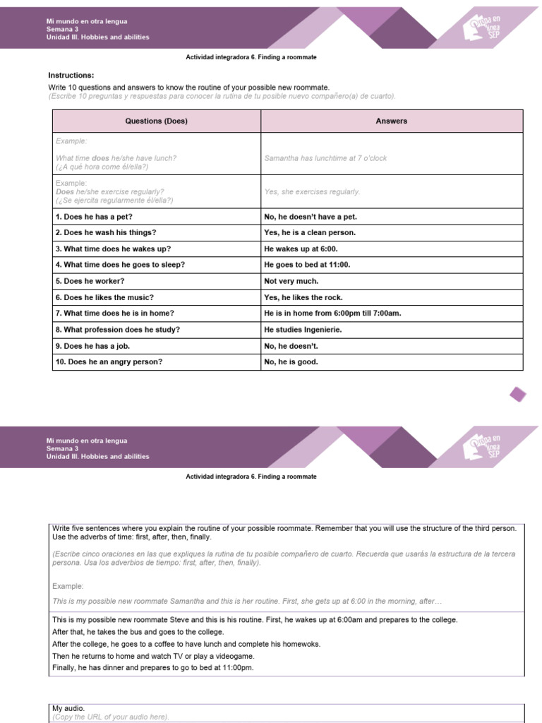 Roommate Routine Questions & Answers | PDF