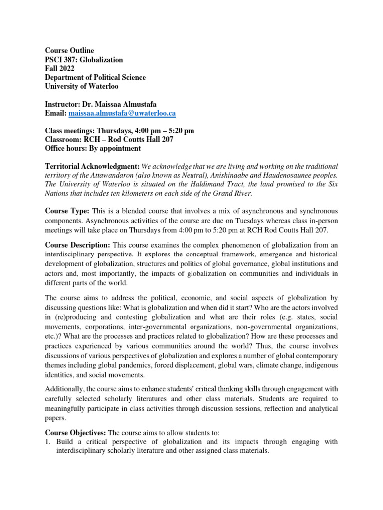 PSCI 387 Fall 2022 Course Outline | PDF | Turnitin | Academic Integrity