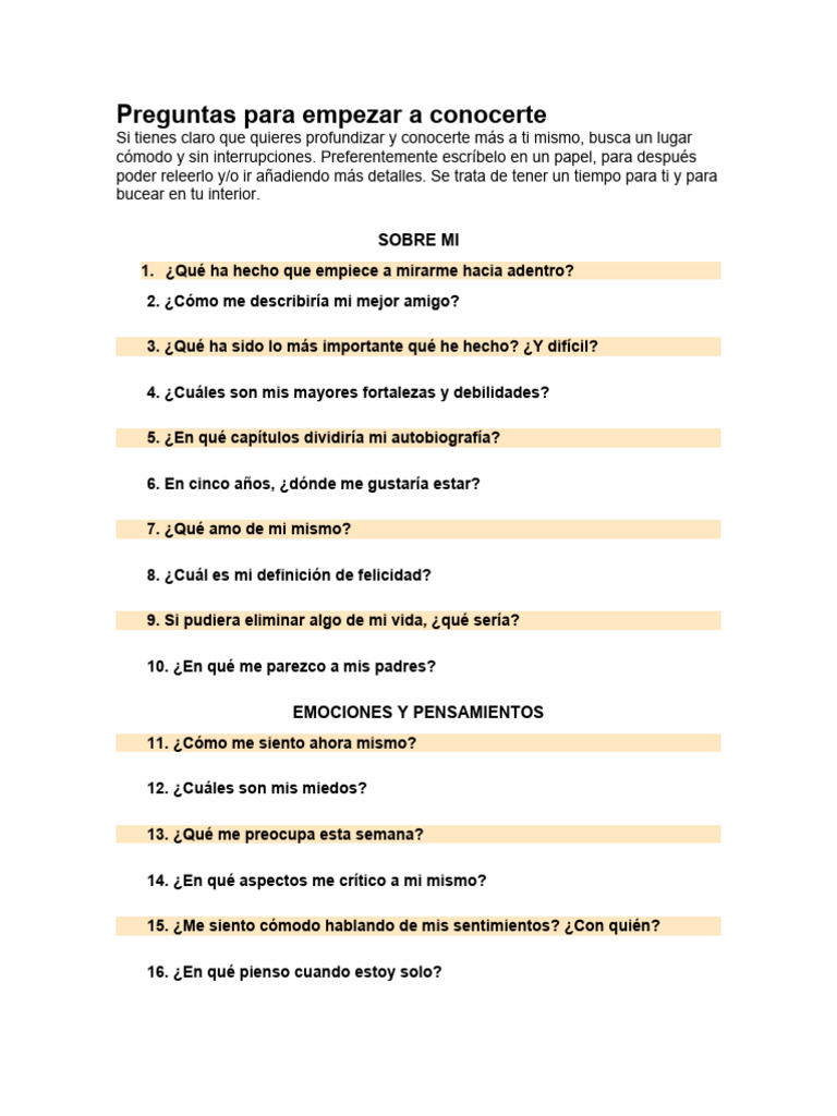 Preguntas para Empezar A Conocerte | PDF